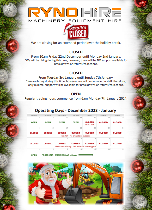 Christmas Trading Hours Ryno Hire
